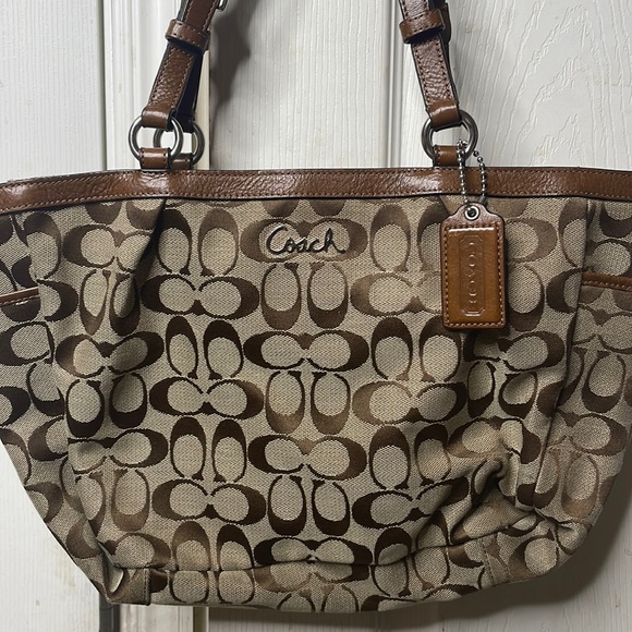 Coach | Bags | Coach Tan And Cream Canvas Shoulder Bag | Poshmark